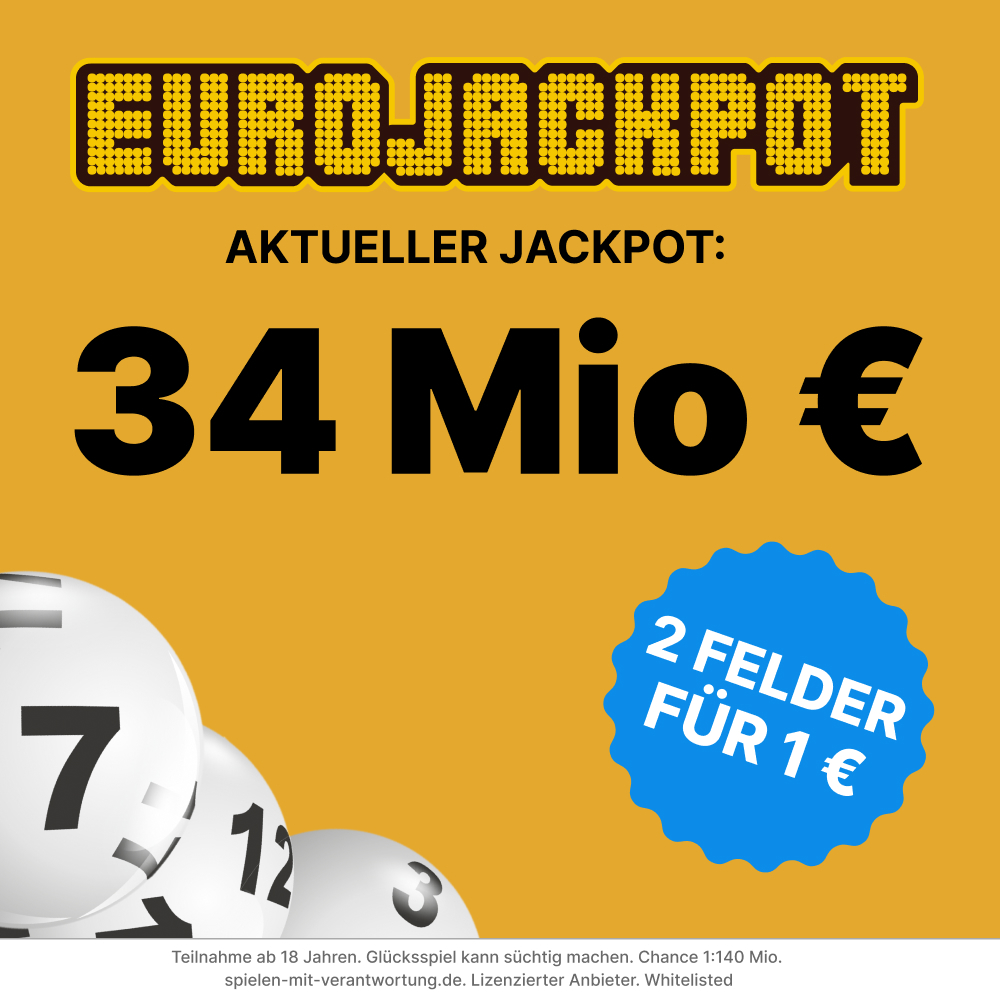 34 Mio. € Eurojackpot Jackpot 💥 2 Felder für 0,65€ (statt 4,65€) 💸 ...