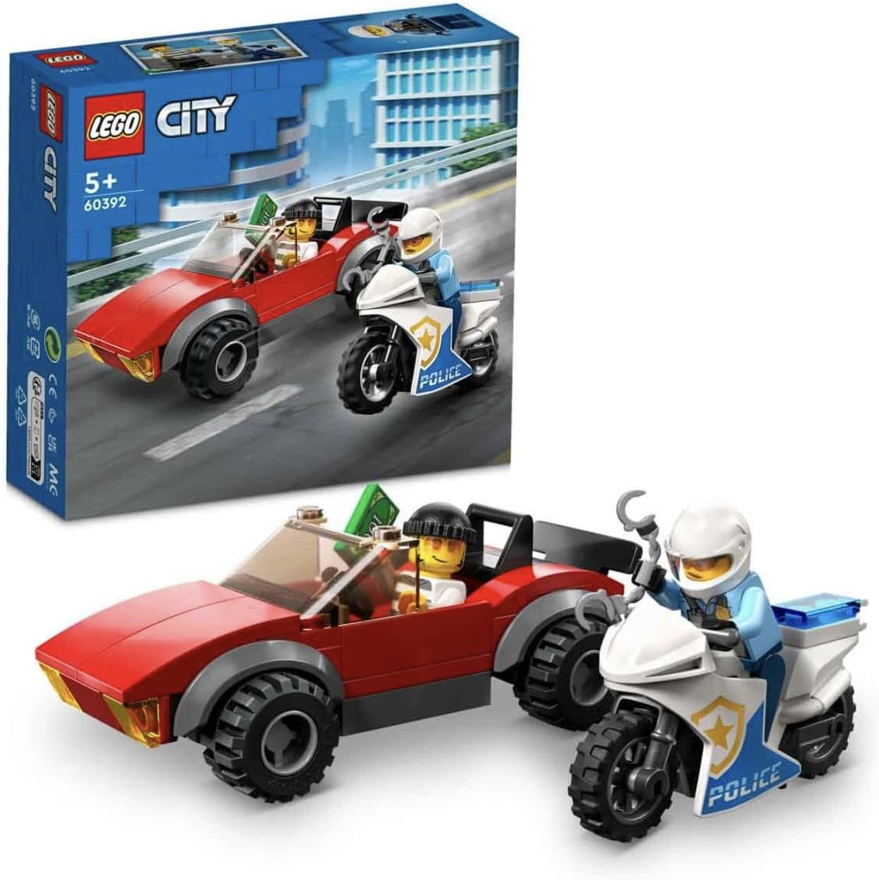 LEGO City Polizei Verfolgungsjagd mit Polizei-Motorrad-Set (60392) für ...
